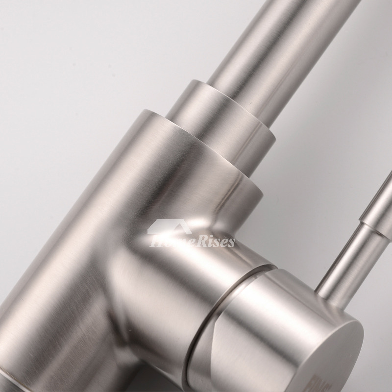 Square Kitchen Faucet Brushed Silver Stainless Steel Single Hole