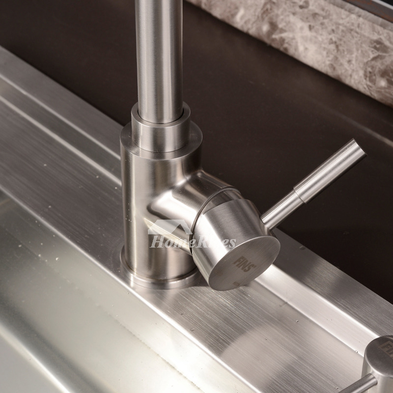 Square Kitchen Faucet Brushed Silver Stainless Steel Single Hole