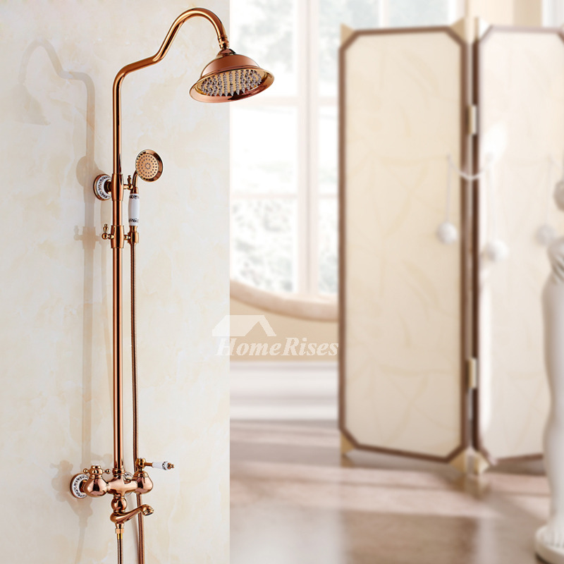 European Shower System Wall Mount Rose Gold Cross Handle Modern