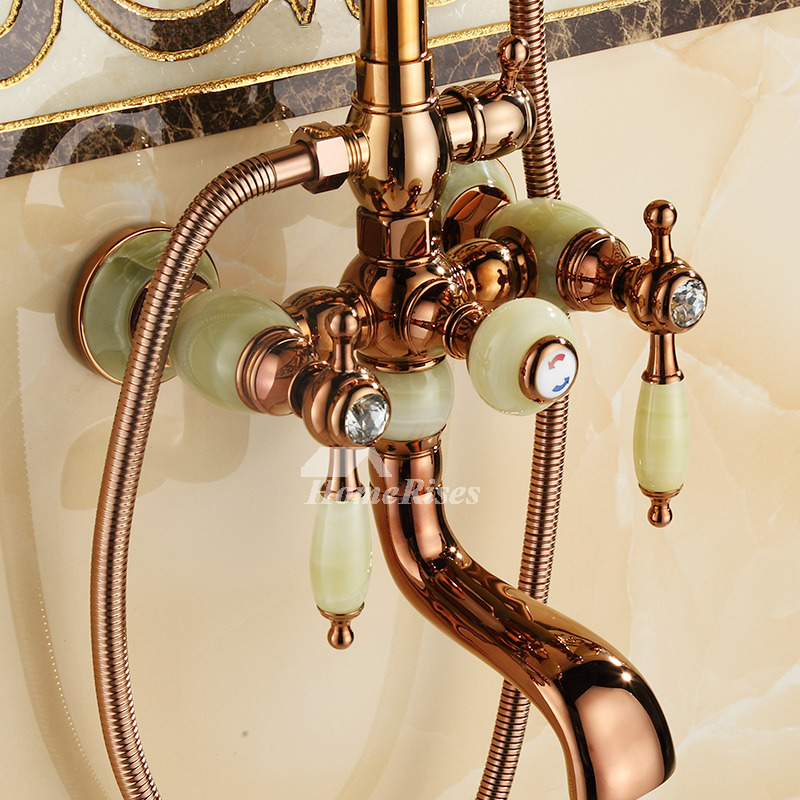 Designer Rose Gold Wall Mount 2 Handle Bathroom Shower Heads And Faucets