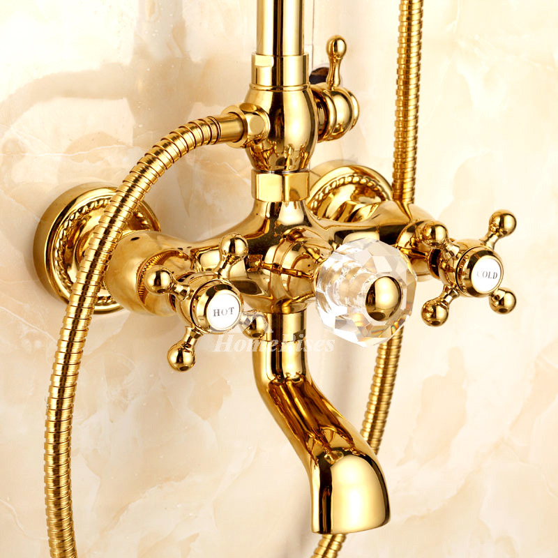 Shower Systems Polished Brass Gold Wall Mount Cross Handle