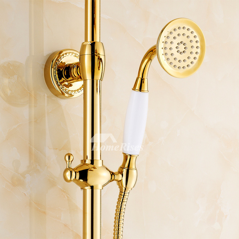 Shower Systems Polished Brass Gold Wall Mount Cross Handle