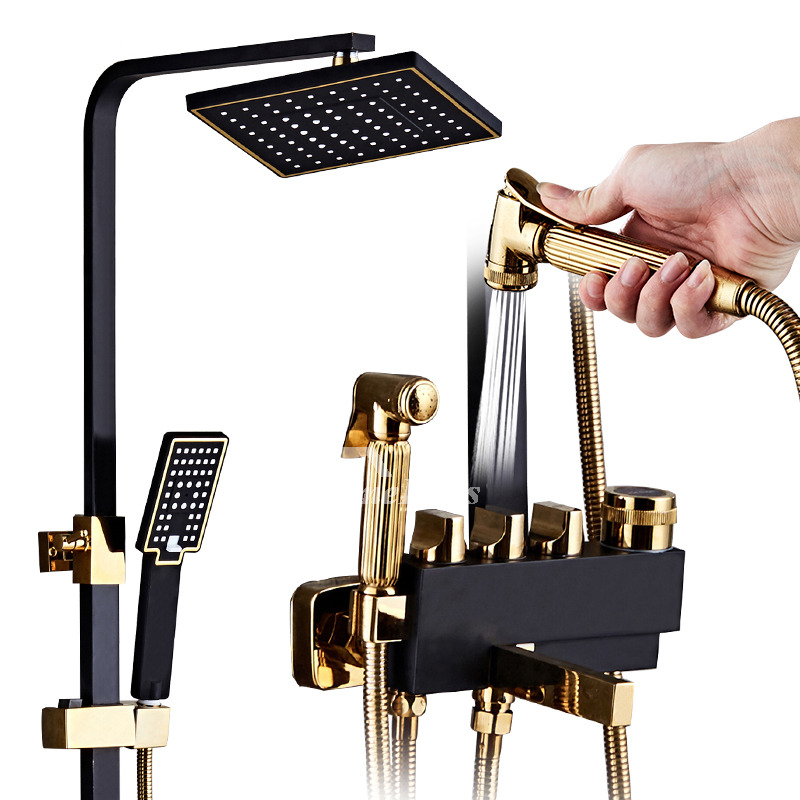 Black Shower Faucet Painting Wall Mount Sidespray Square Brass
