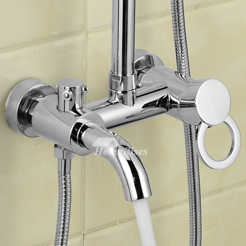 Smooth Wall Mount Silver Chrome Rain Shower Faucet Set Sidespray