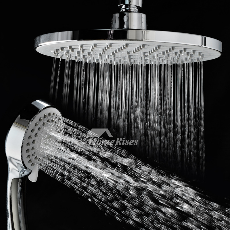Smooth Wall Mount Silver Chrome Rain Shower Faucet Set Sidespray