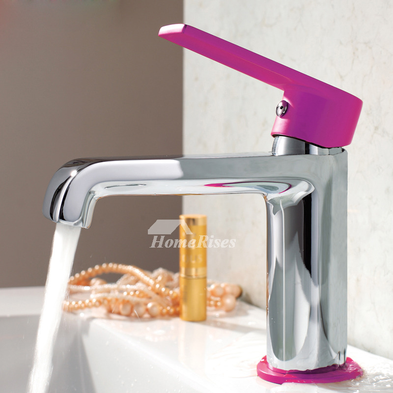 Bathroom Water Faucet Single Handle Filtering Vessel Chrome Pink