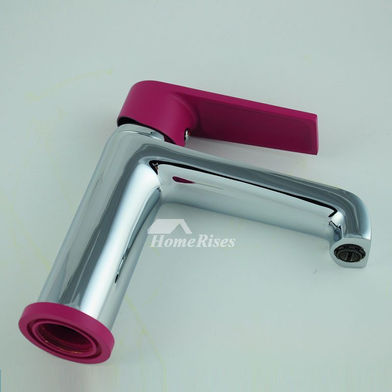 Bathroom Water Faucet Single Handle Filtering Vessel Chrome Pink