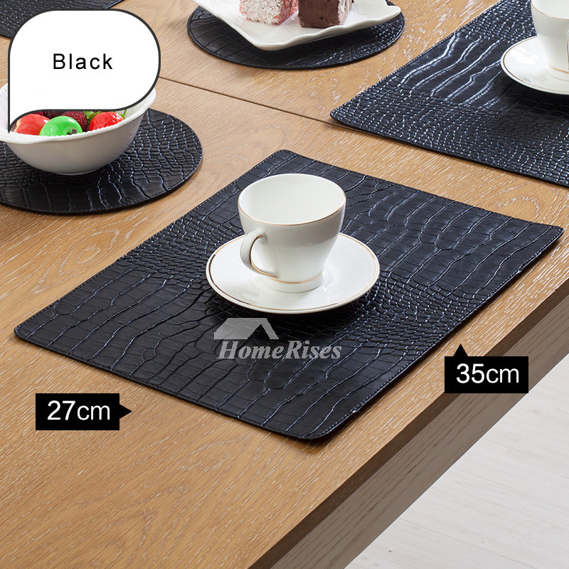Black Placemats White PU Rectangule Unique Modern Dinning