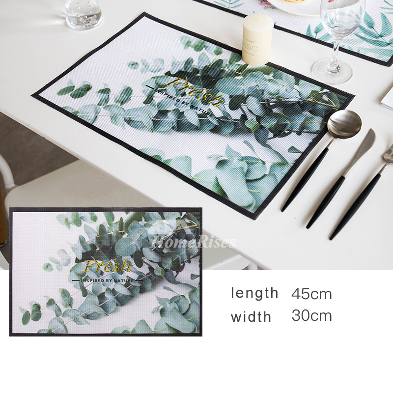 Spring Placemats Leaf PVC Rectangule Table Woven Green Modern