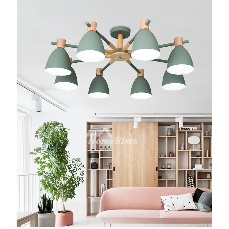 Modern Ceiling Lights Rustic Semi Flush 3/6/8 Light Wood Wrought Iron