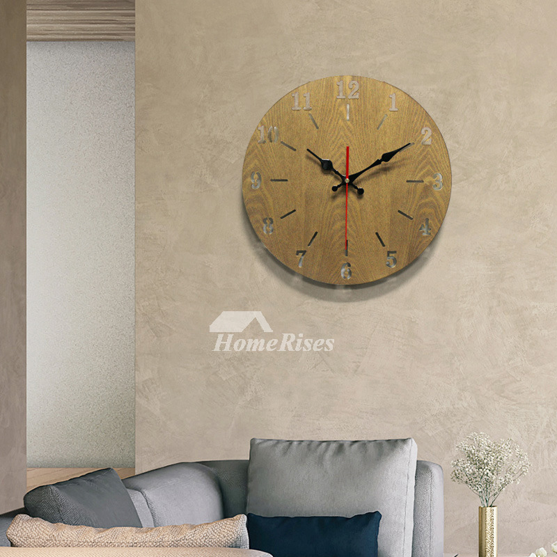 Contemporary Wall Clocks Rustic 12/14/16 Inch Large Wooden Round