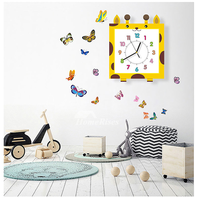 Yellow Wall Clock Beige/Orange/Pink Kids Cute Funny PVC Silent Modern
