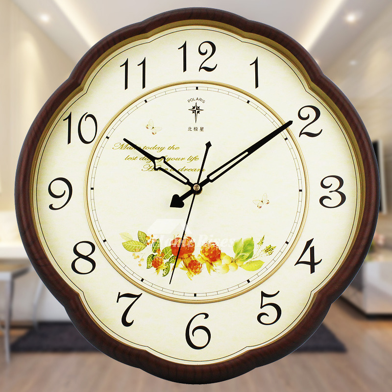 White Wall Clock Brown 13/16 Inch Large Glass Plastic Modern Silent