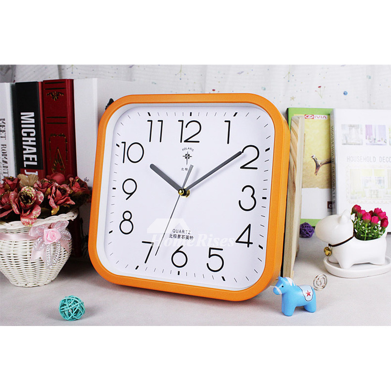 Square Wall Clock Green/Orange/White/Pink Plastic Glass Small 10 Inch