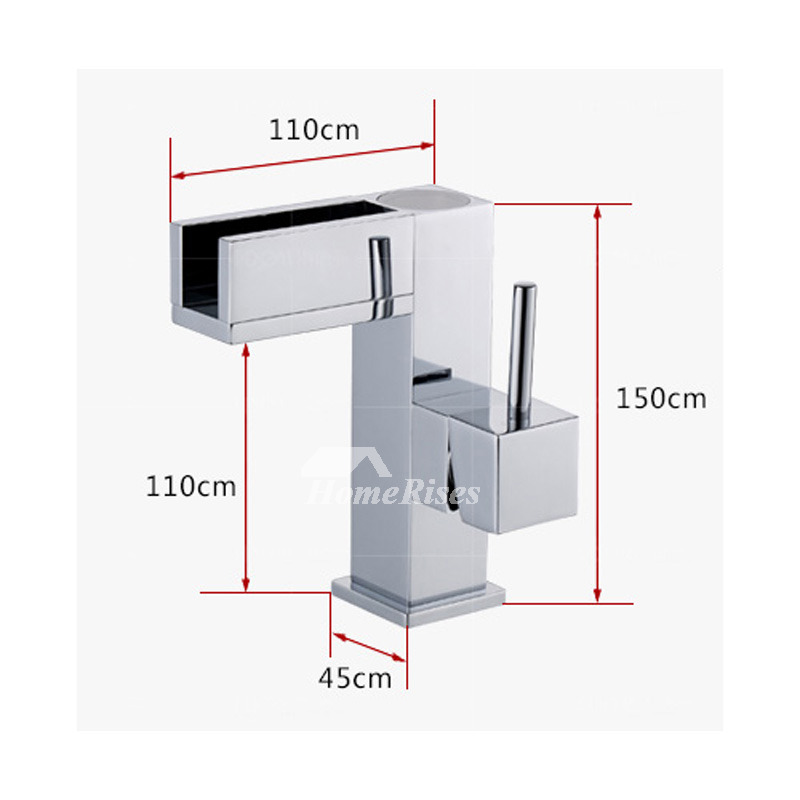Designer Led Waterfall Bathroom Faucet Square Unique Brass Silver