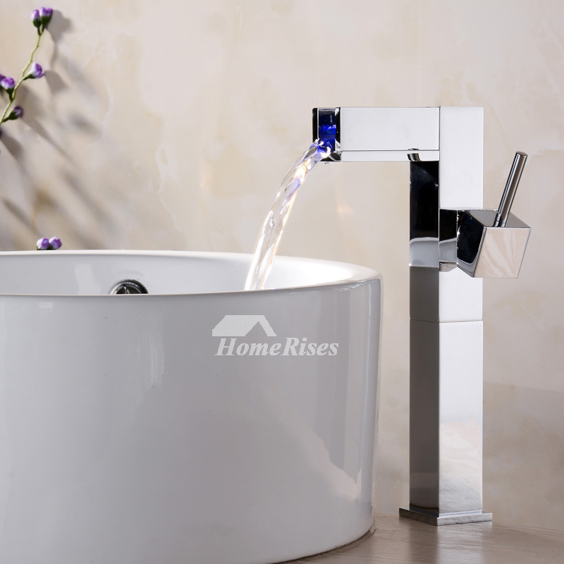 Designer Led Waterfall Bathroom Faucet Square Unique Brass Silver