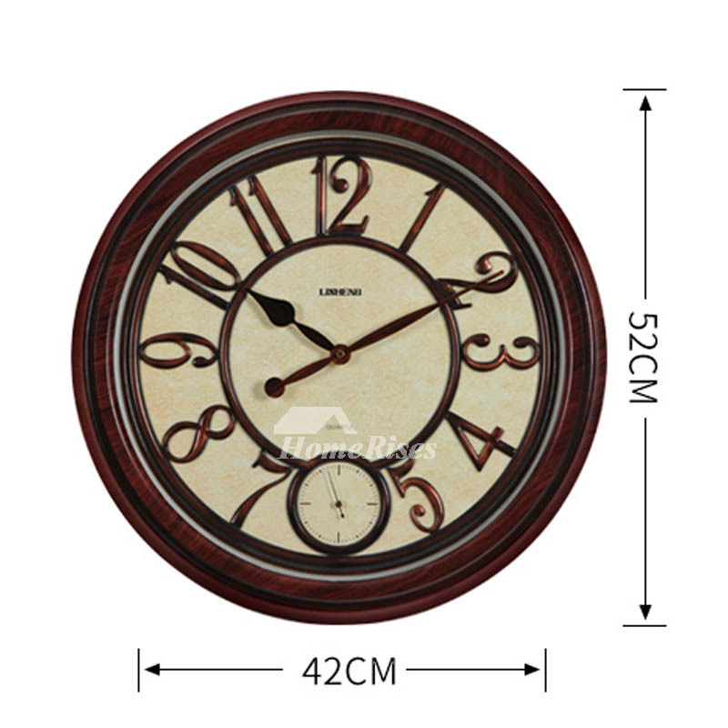 Oversized Wall Clock 20 Inch Antique Plastic Glass Round Brown/Beige