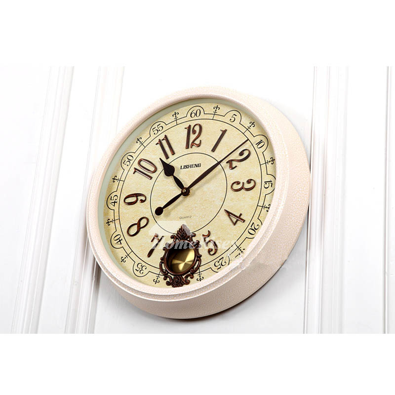 Oversized Wall Clock 20 Inch Antique Plastic Glass Round Brown/Beige