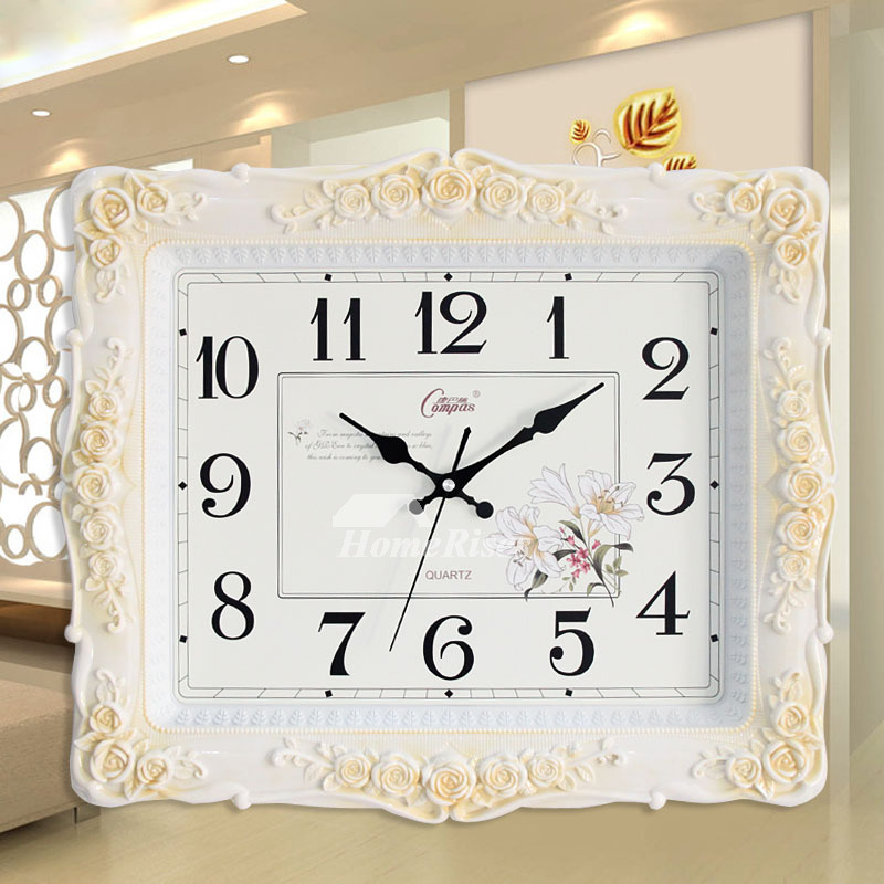 Rectangule 18 Inch Wall Clock Large Plastic Kitchen Quartz Analog White