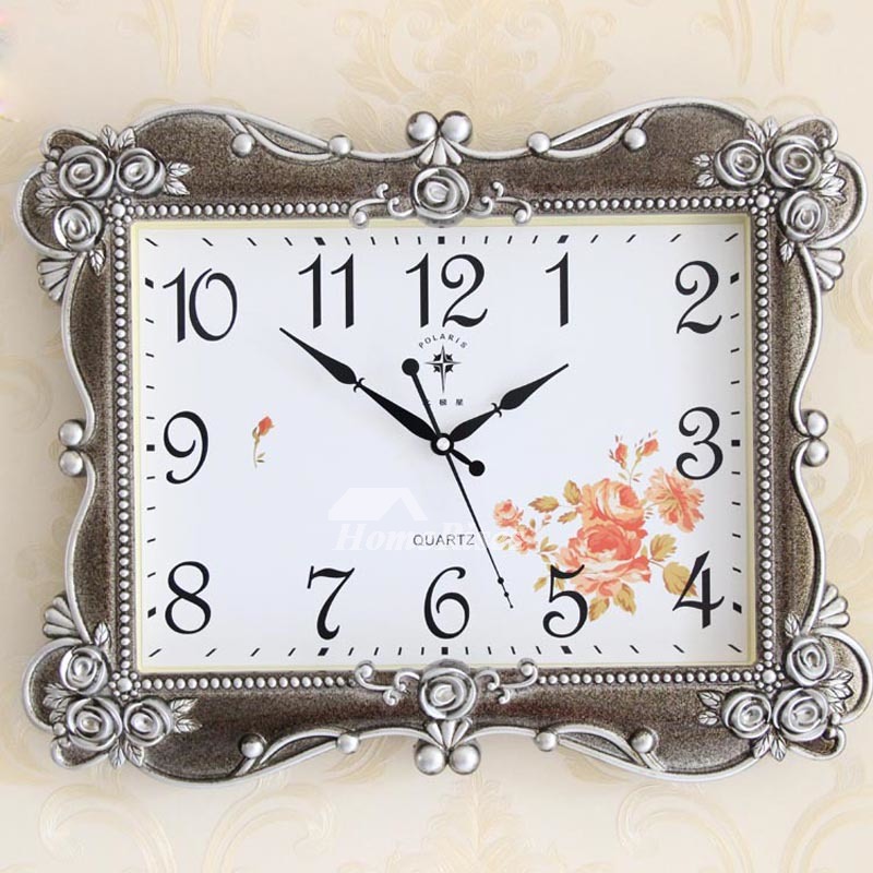 Rectangule 18 Inch Wall Clock Large Plastic Kitchen Quartz Analog White