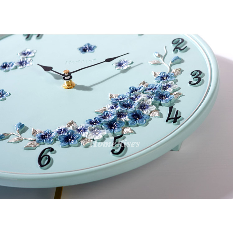 Creative Blue Wall Clock 12 Inch Resin Silent Pendulum Round