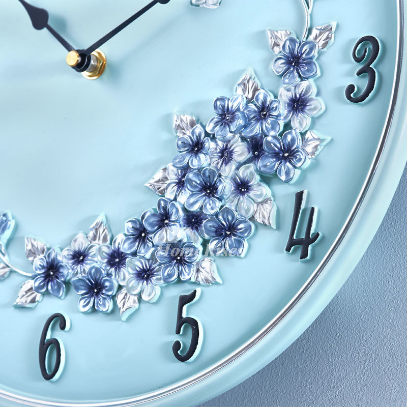 Creative Blue Wall Clock 12 Inch Resin Silent Pendulum Round