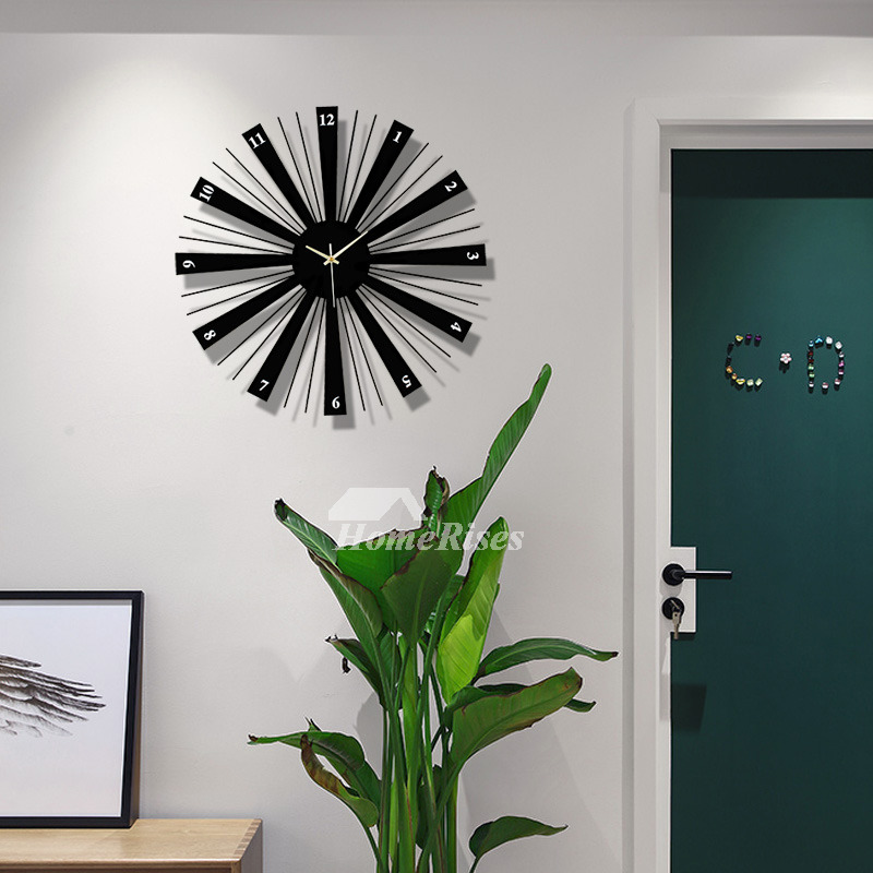 Black Wall Clock 15/18/22 Inch Large Decorative Wooden Metal Round