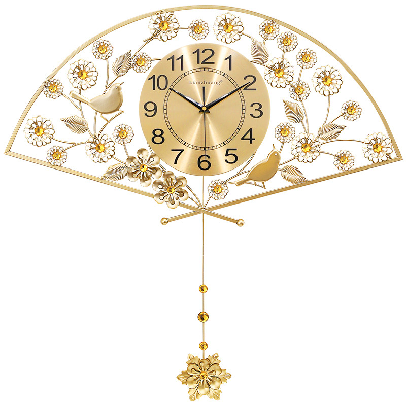 Decorative Wall Clocks Gold/Red Fan Shaped 26/30 Inch Oversized Metal