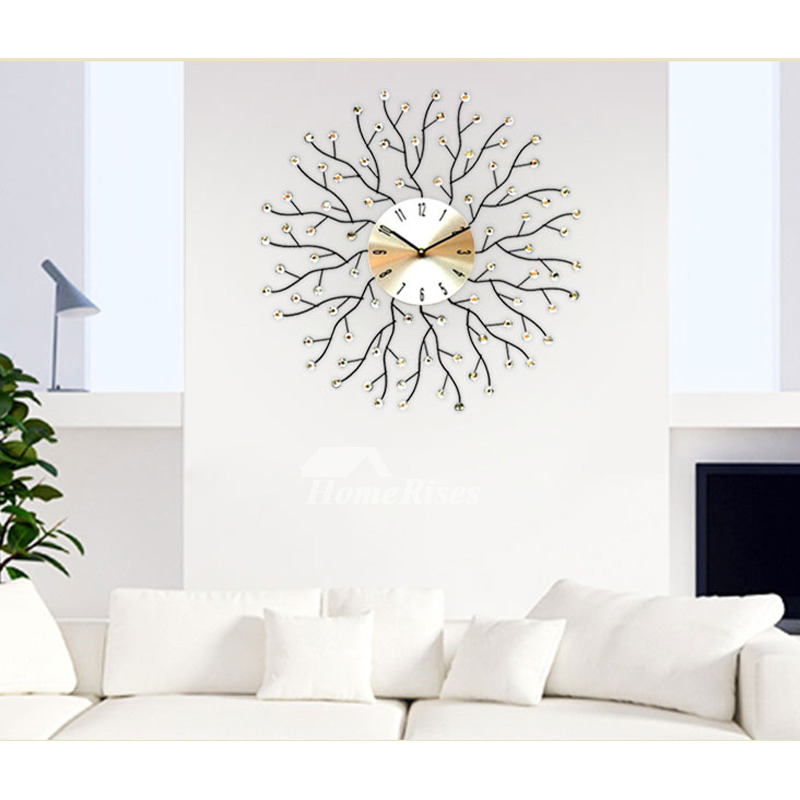 Unusual Wall Clocks 19 Inch Wrought Iron Large Crystal Living Room