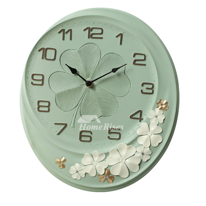 Pink Wall Clock Green Cute Resin Quiet Oval 11 Inch Living Room Beautiful