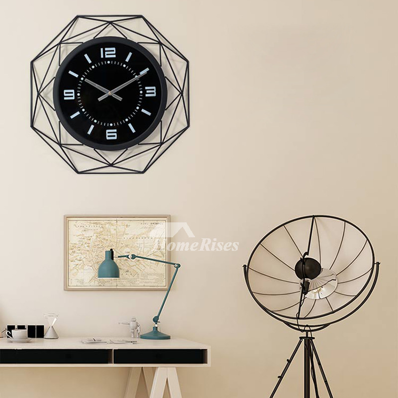 Oversized 20 Inch Cool Clocks Unique Metal Glass Black/Gold Creative