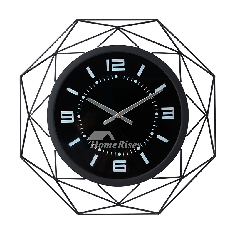 Oversized 20 Inch Cool Clocks Unique Metal Glass Black/Gold Creative