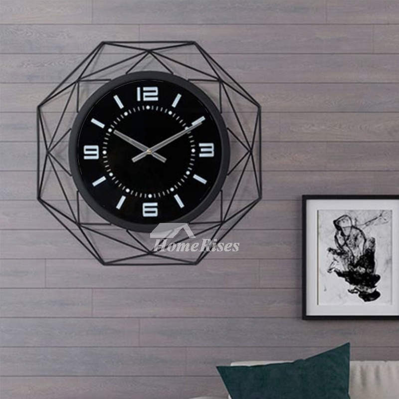 Oversized 20 Inch Cool Clocks Unique Metal Glass Black/Gold Creative
