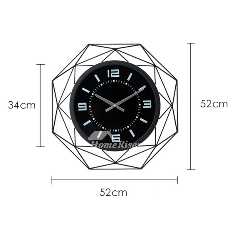 Oversized 20 Inch Cool Clocks Unique Metal Glass Black/Gold Creative