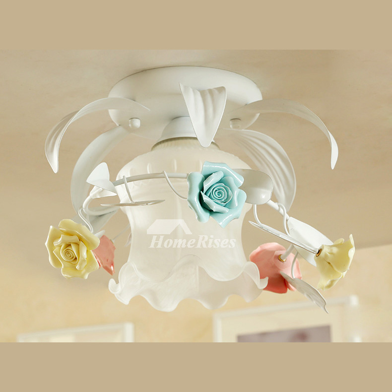 Kitchen Ceiling Lights White/Green Glass Ceramic Flower Semi Flush