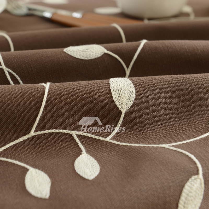 Embroidered Tablecloth Line&Cotton Blending Burgundy/Coffee Square