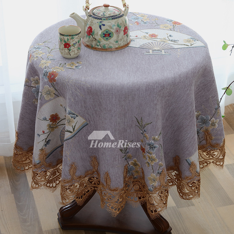 Fabric Tablecloths 70 Inch Round White/Blue/Purple Polyester Lace