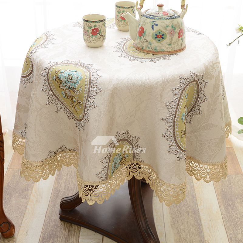 Cream Tablecloth Blue Round Polyester 70 Inch Jacquard For Less