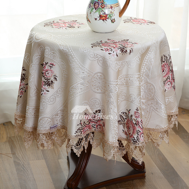 Cream Tablecloth Blue Round Polyester 70 Inch Jacquard For Less