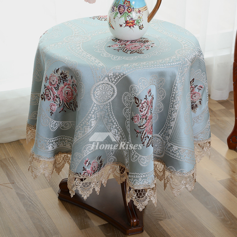 Cream Tablecloth Blue Round Polyester 70 Inch Jacquard For Less