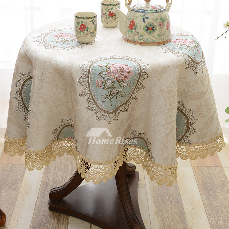 Cream Tablecloth Blue Round Polyester 70 Inch Jacquard For Less