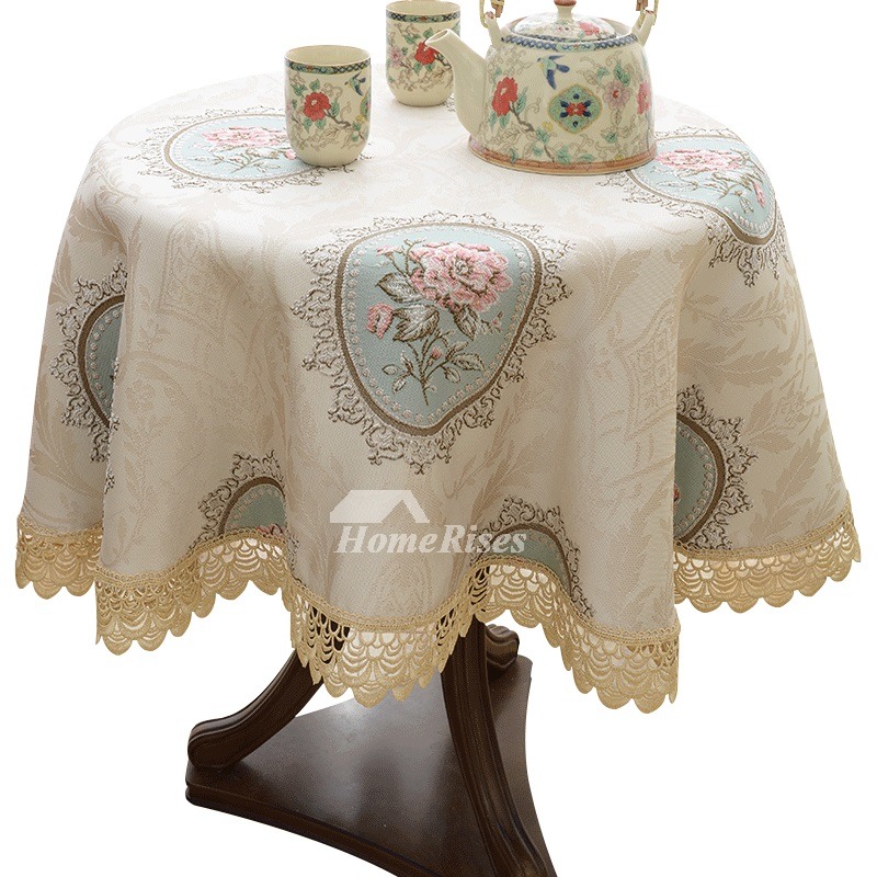 Cream Tablecloth Blue Round Polyester 70 Inch Jacquard For Less
