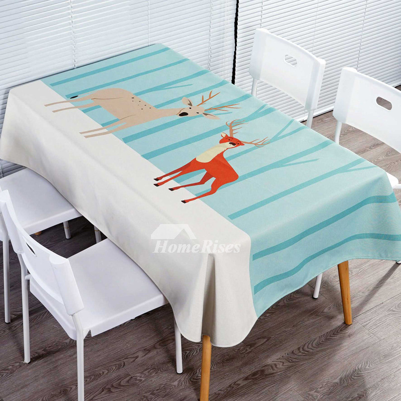 Decorative Oblong Tablecloth Cotton/Linen Navy/Yellow Kids Cute