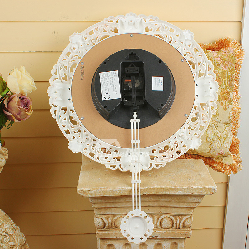 Pendulum Wall Clock White Elegant Country Beautiful Floral Vintage Silent