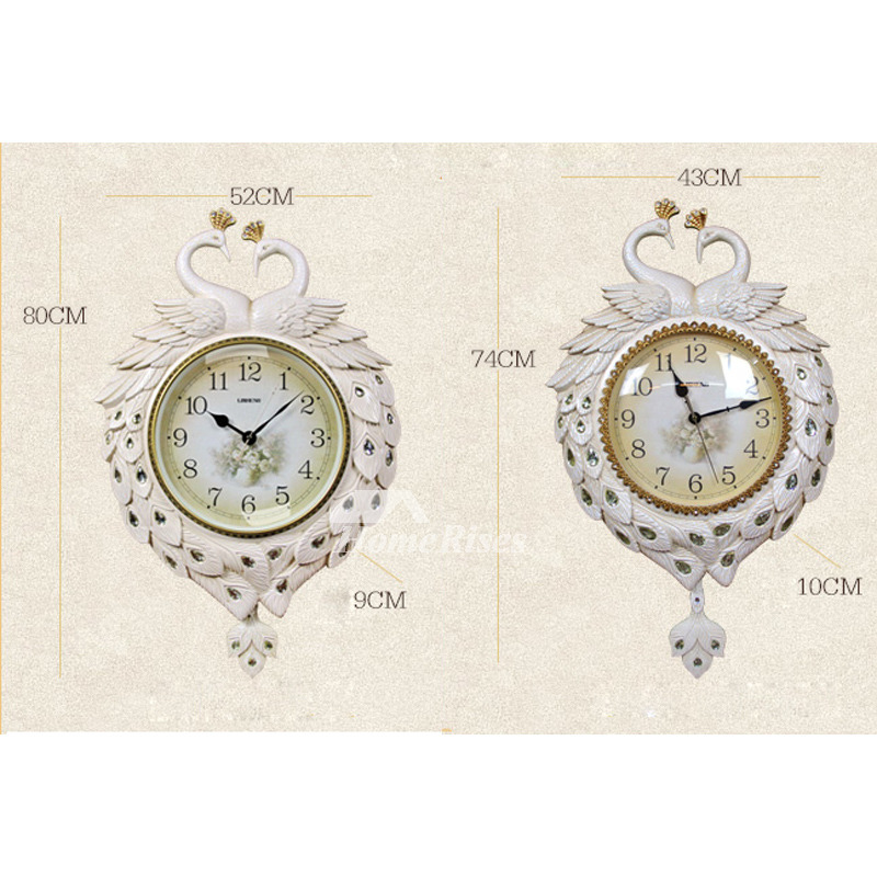 Peacock Wall Clock Best Pendulum luxury Vintage Large White/Silver