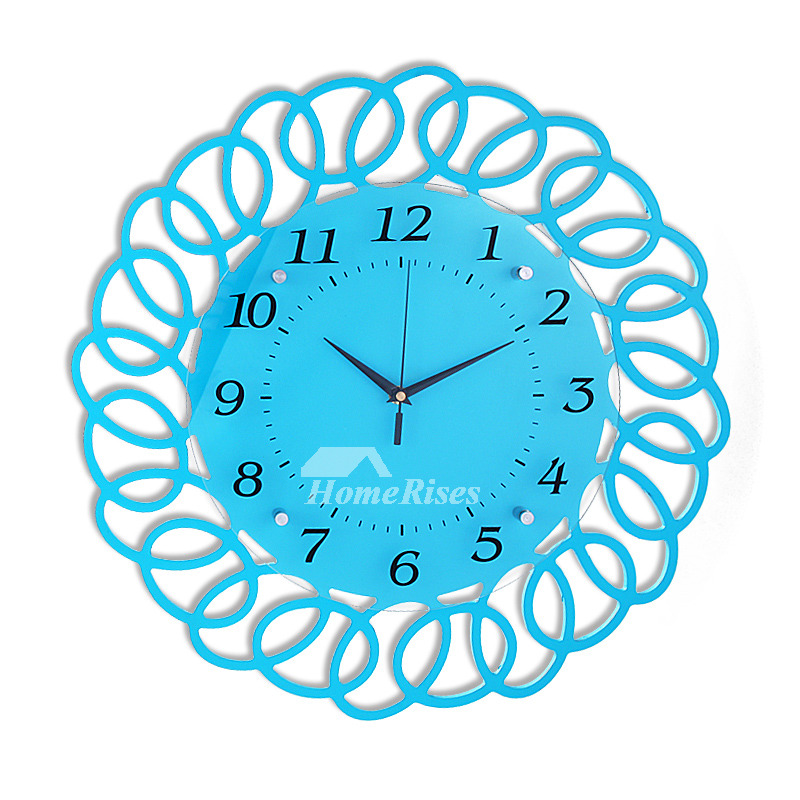 Decorative Wall Clocks Modern Wooden Big White/Blue Silent Simple