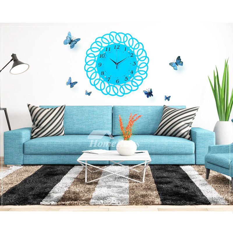 Decorative Wall Clocks Modern Wooden Big White/Blue Silent Simple