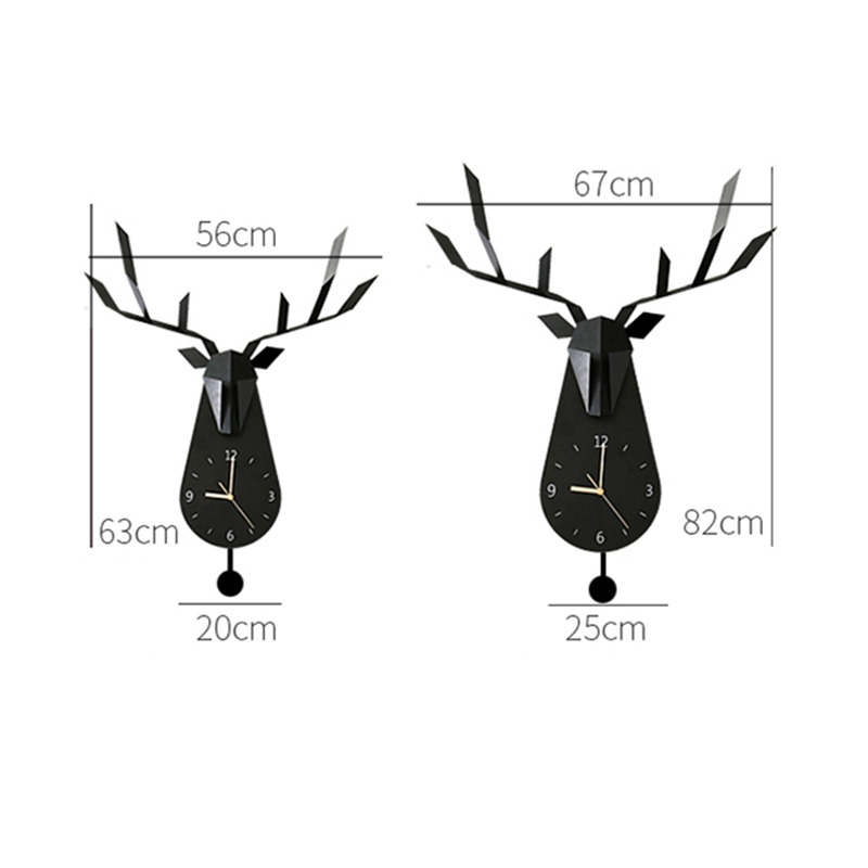 Deer Oversized Wall Clock Decorative Cool Iron Black White
