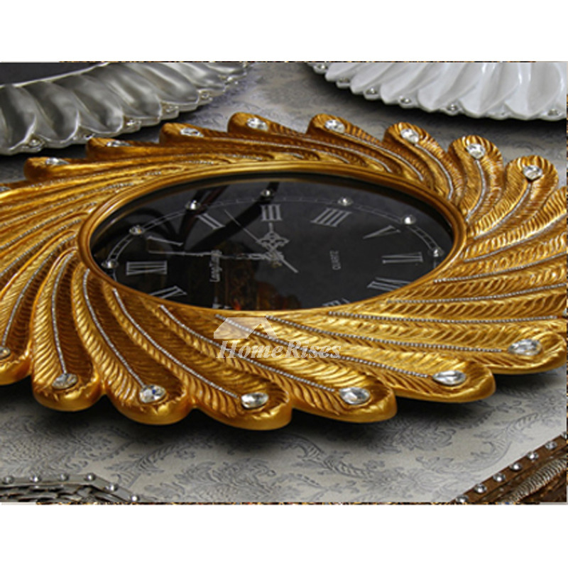 luxury Large Wall Clock Decorative Vintage Gold/White/Silver Peacock