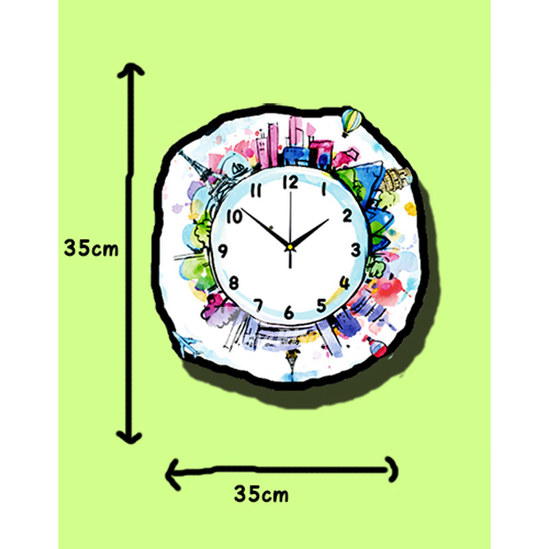 Cute Wall Clock Creative Kids Decorative Painted Travel Around The World